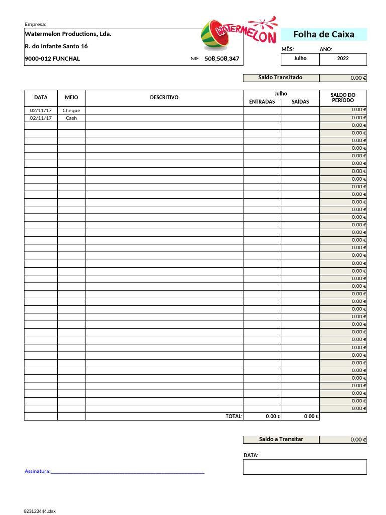 Mapa Folha de Caixa | PDF