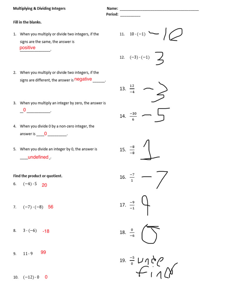 Multiplying and Dividing Integers | PDF | Integer | Mathematical Concepts