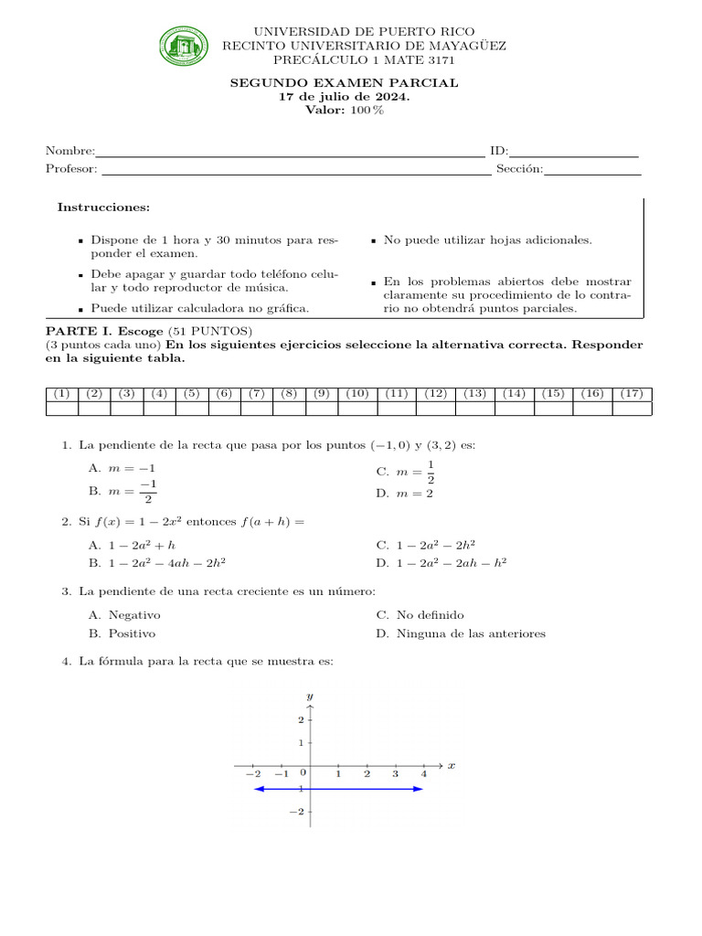 Precalculus 1 - (Practice) Partial Exam 2 UPRM | PDF | Conceptos ...