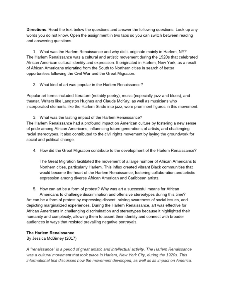Harlem_Renaissance_Overview_20_pts | PDF | Harlem Renaissance | Black ...