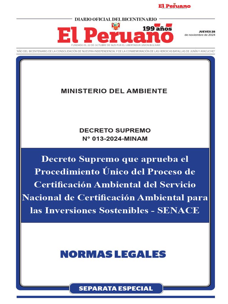 Decreto Supremo #013-2024-Minam | PDF | Evaluación de impacto ambiental | Justicia