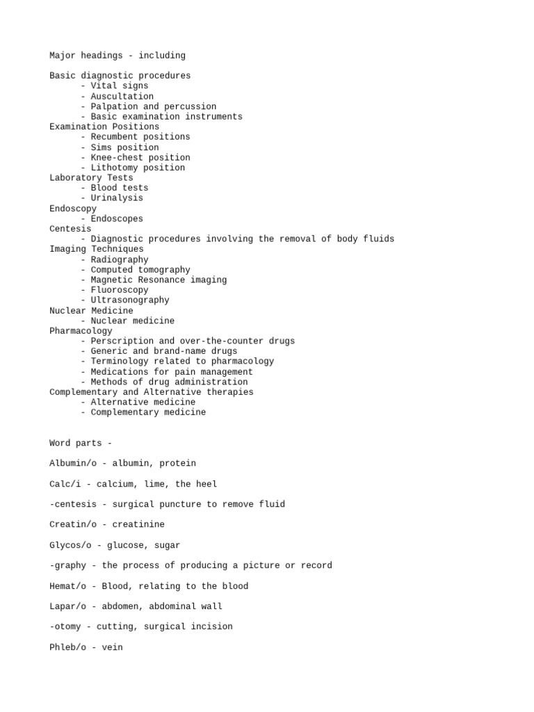 Medical Diagnostic Procedures Overview | PDF