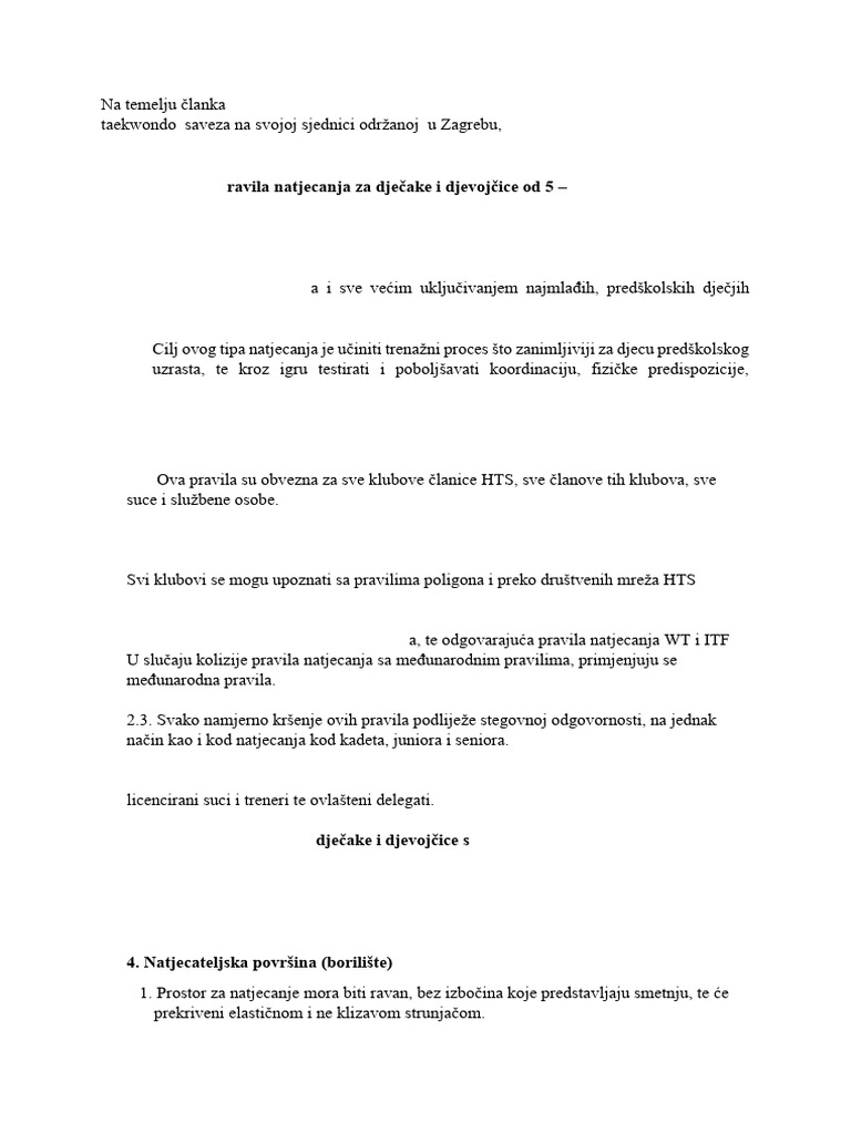 PRAVILA NATJECANJA ZA Djecake I Djevojcice | PDF