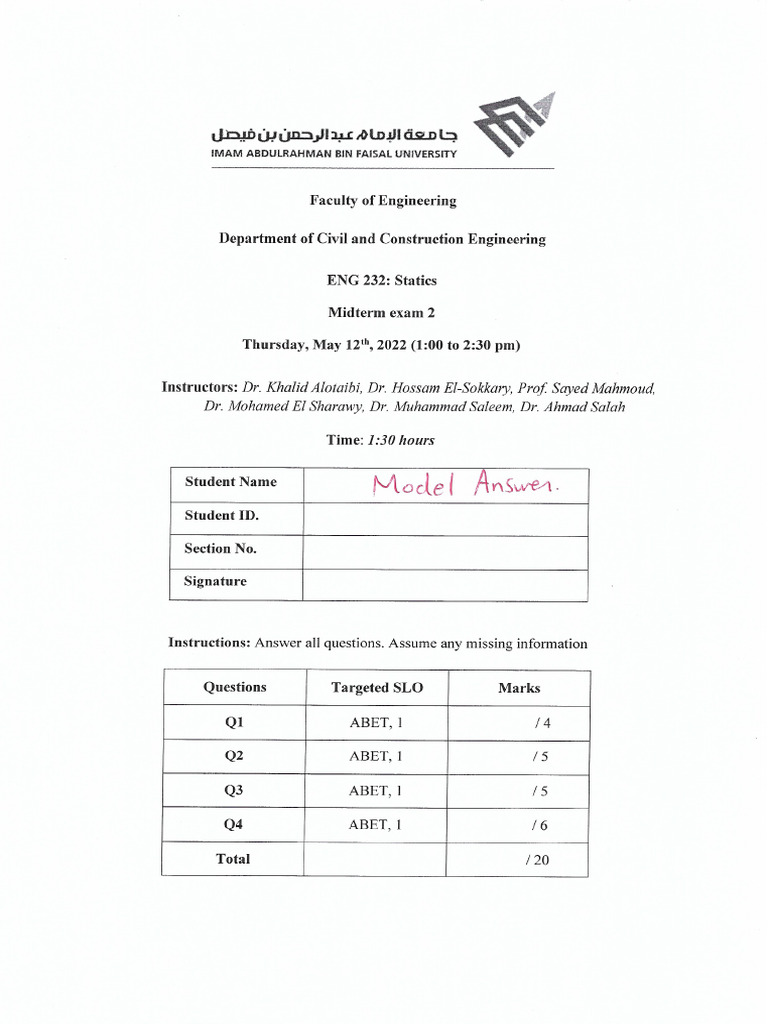ENG 232- Model Answer of Midterm 2 | PDF