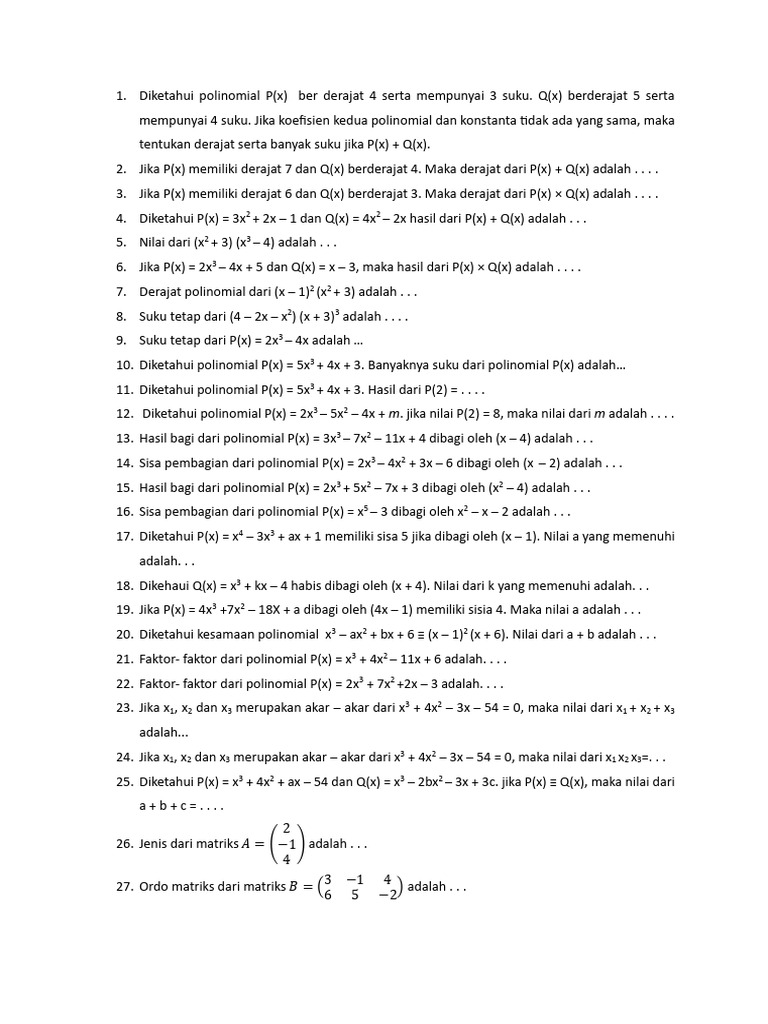 Soal Matematika Polinomial & Matriks | PDF