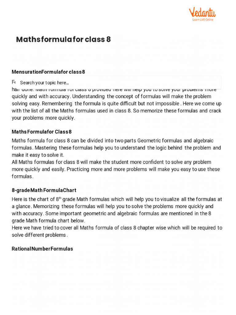 Maths Formula For Class 8 | PDF