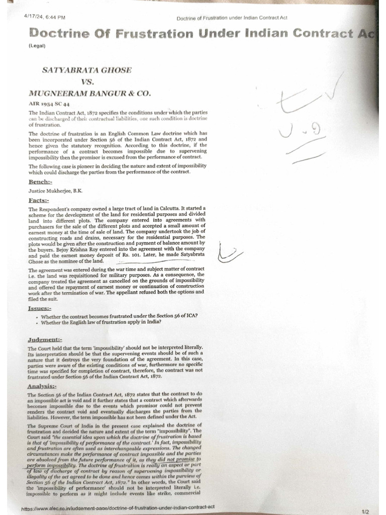 Doctrine of Frustration | PDF