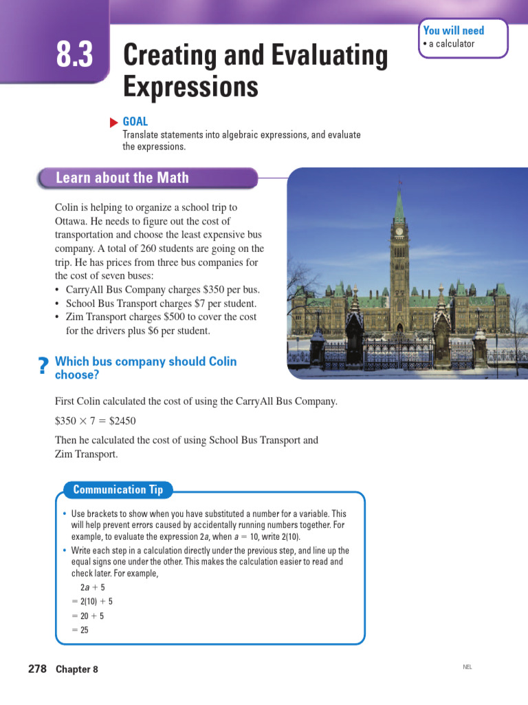 Grade 7 8.3 Creating and Evaluation Expressions | PDF | Bus | School Bus