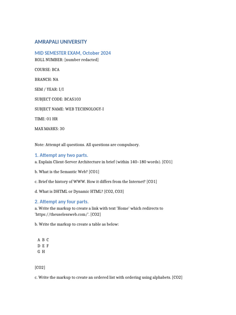 Web Technology Midterm Questions | PDF