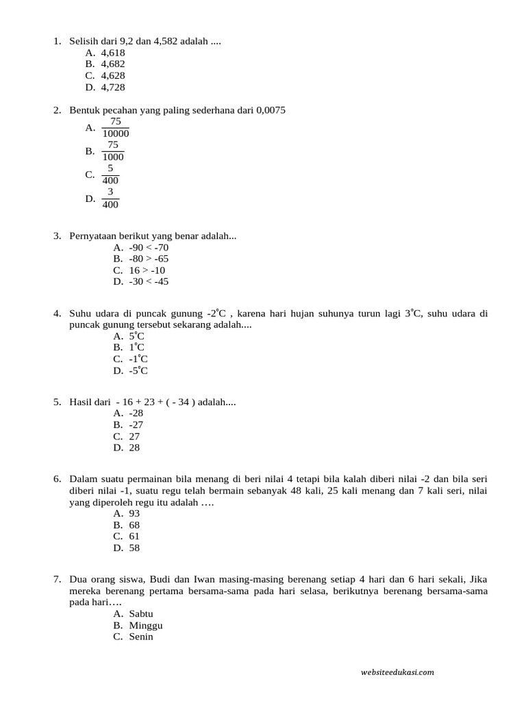 Soal PAS MTK Kelas 7 K13 | PDF