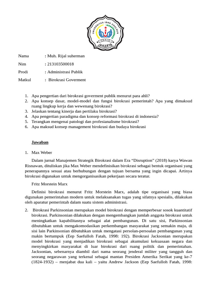 Uts Birokrasi Dan Gevermentsasi Publik Salinan | PDF