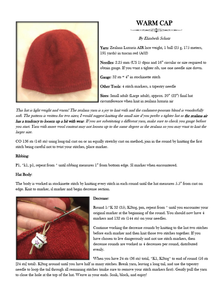 WARM_CAP | PDF | Knitting | Yarn