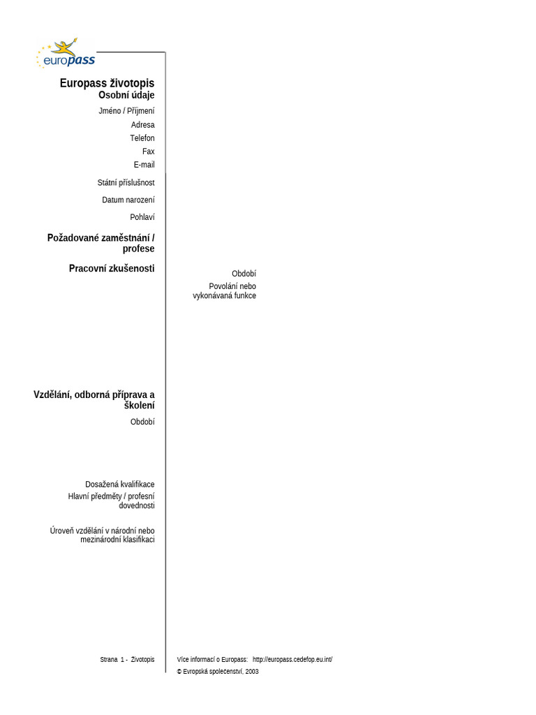 Zivotopis Standard Eu 2003 | PDF