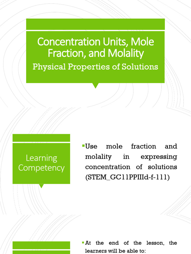 Concentration Units Mole Fraction and Molality | PDF