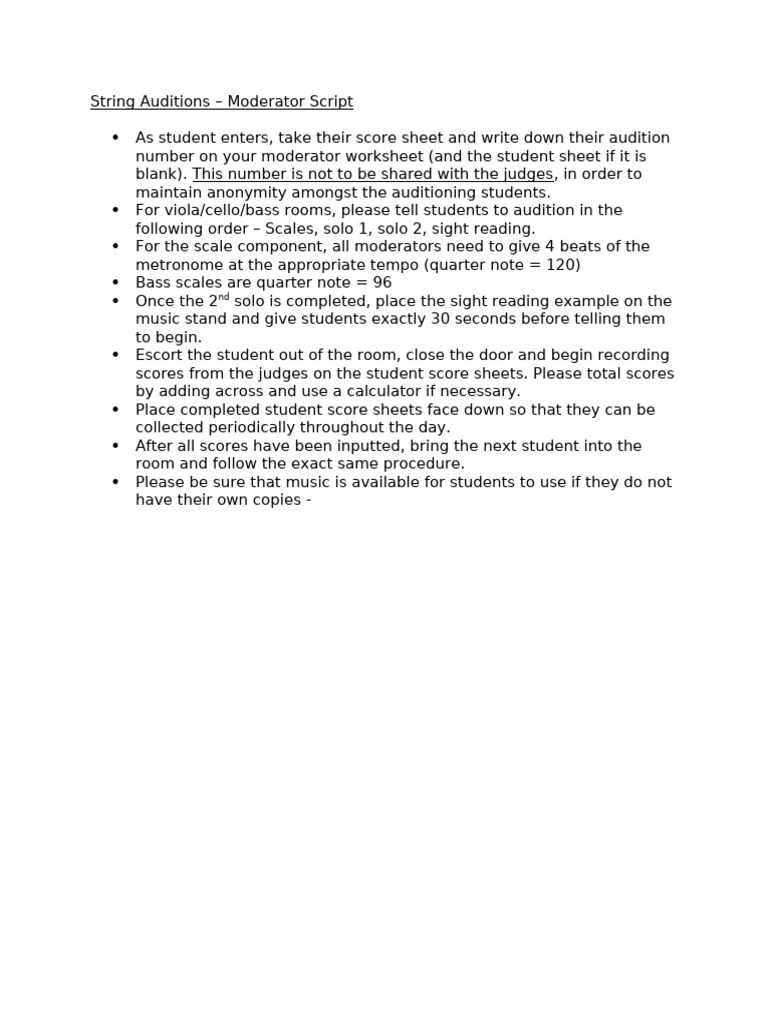 String Auditions - Moderator Script | PDF