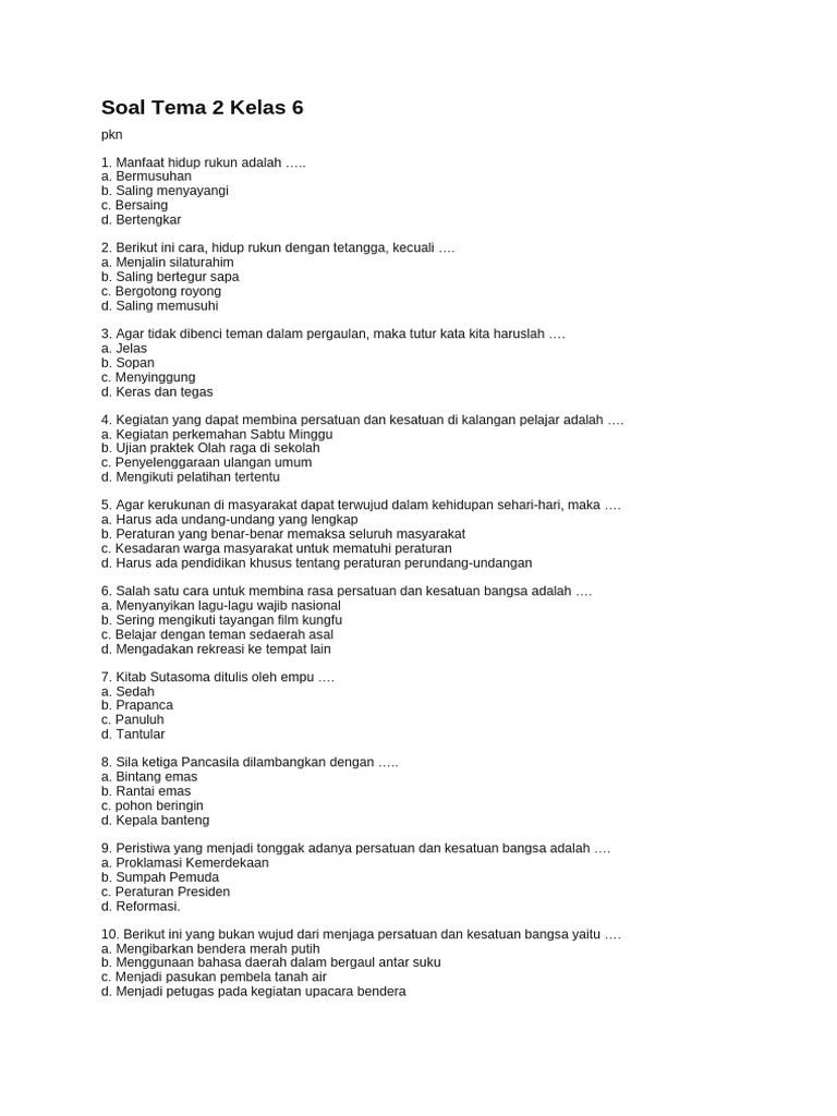 Soal Tema 2 Kelas 6 | PDF