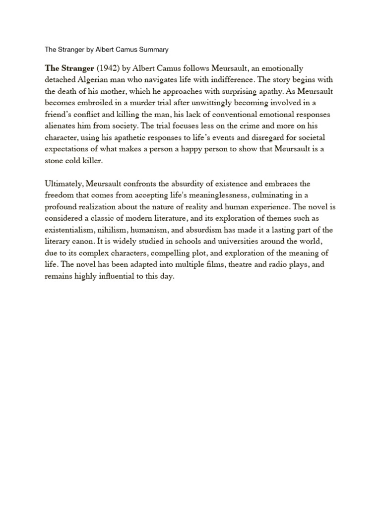 Summary of The Stranger by Camus | PDF