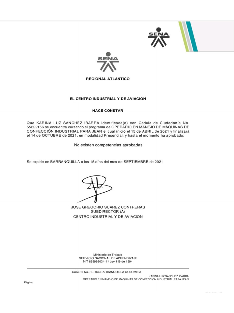 Certificado Sena | PDF