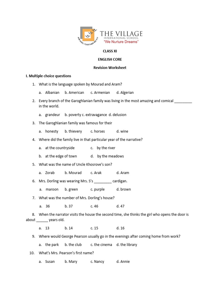 GR 11 - Eng - Revision Worksheet | PDF