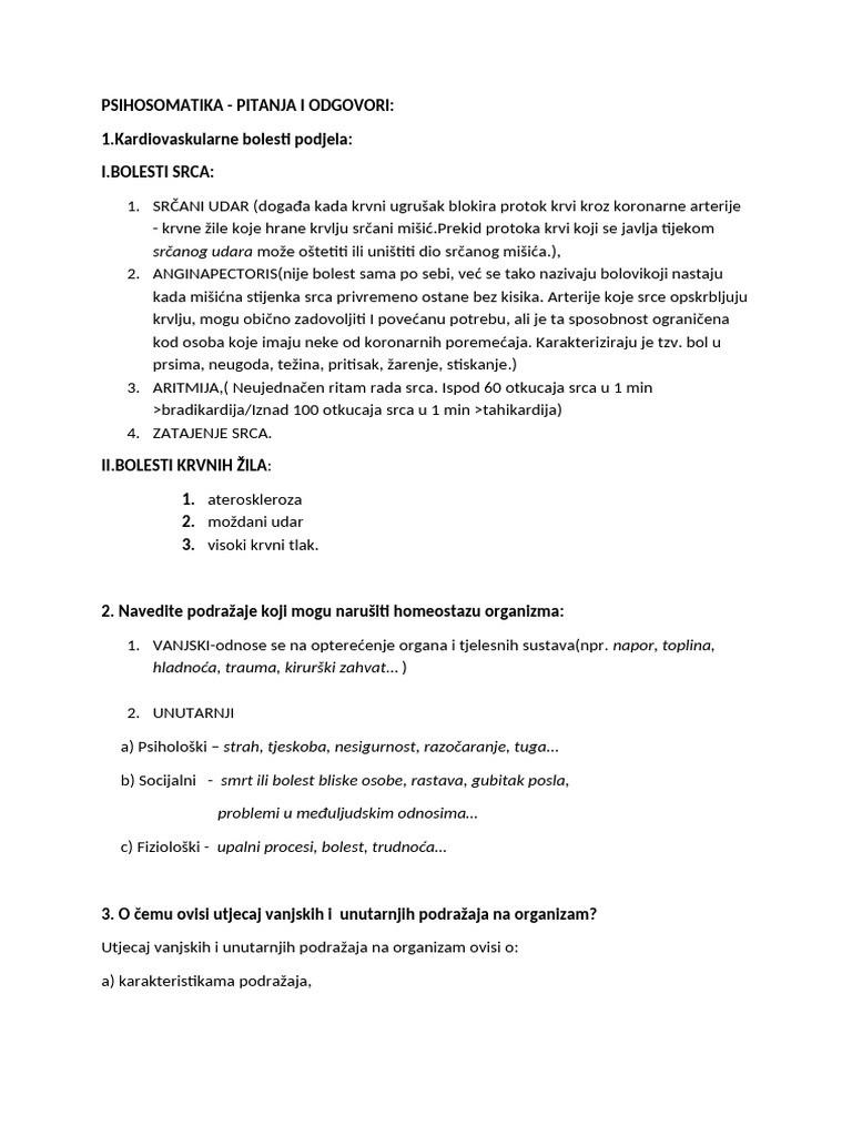 Psihosomatika Pitanja I Odgovori | PDF