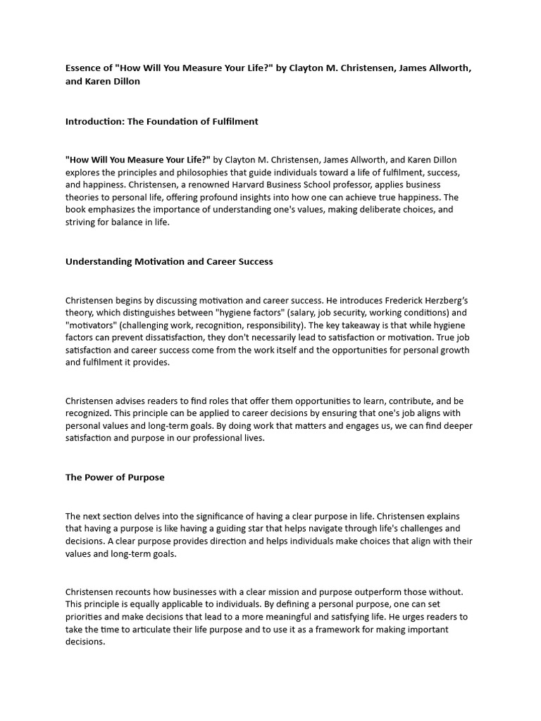 Measuring Life: Insights from Christensen | PDF | Motivation | Motivational
