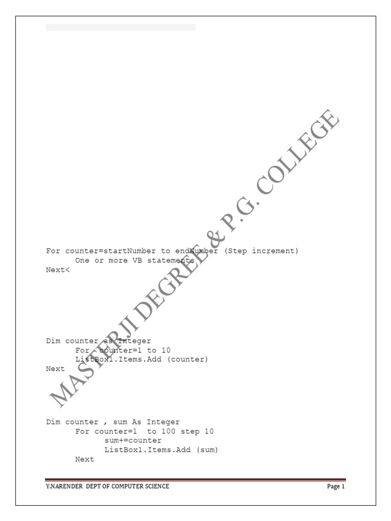B.ca 3 1 P3 VB (Unit Ii Chapter 1) | PDF | Control Flow | Summation