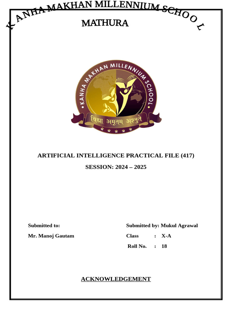 ARTIFICIAL INTELLIGENCE PRACTICAL FILE | PDF | Data Science | Area