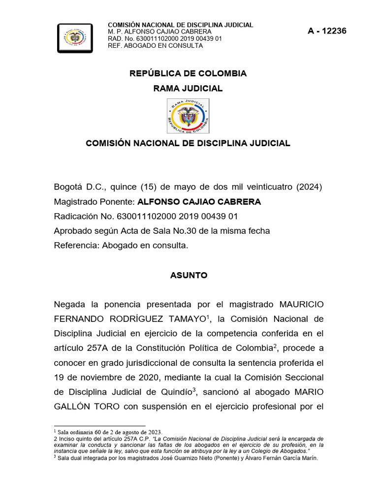 Desicion Alfonso Cajiao CNDJ - 2 | PDF | Judicaturas | Disciplinas
