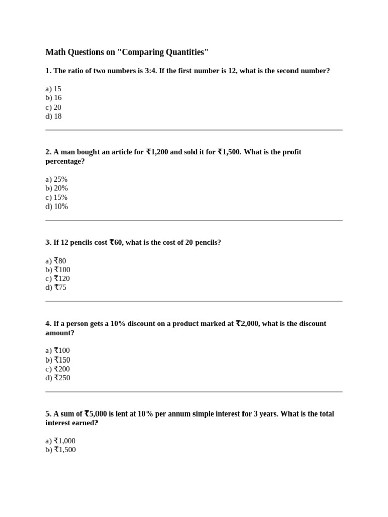 Comparing Quantities | PDF