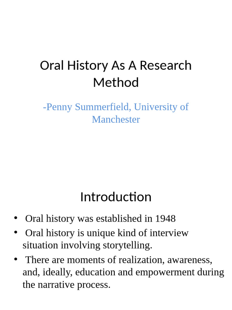 Oral History As A Research Method | PDF | Oral History | Narrative