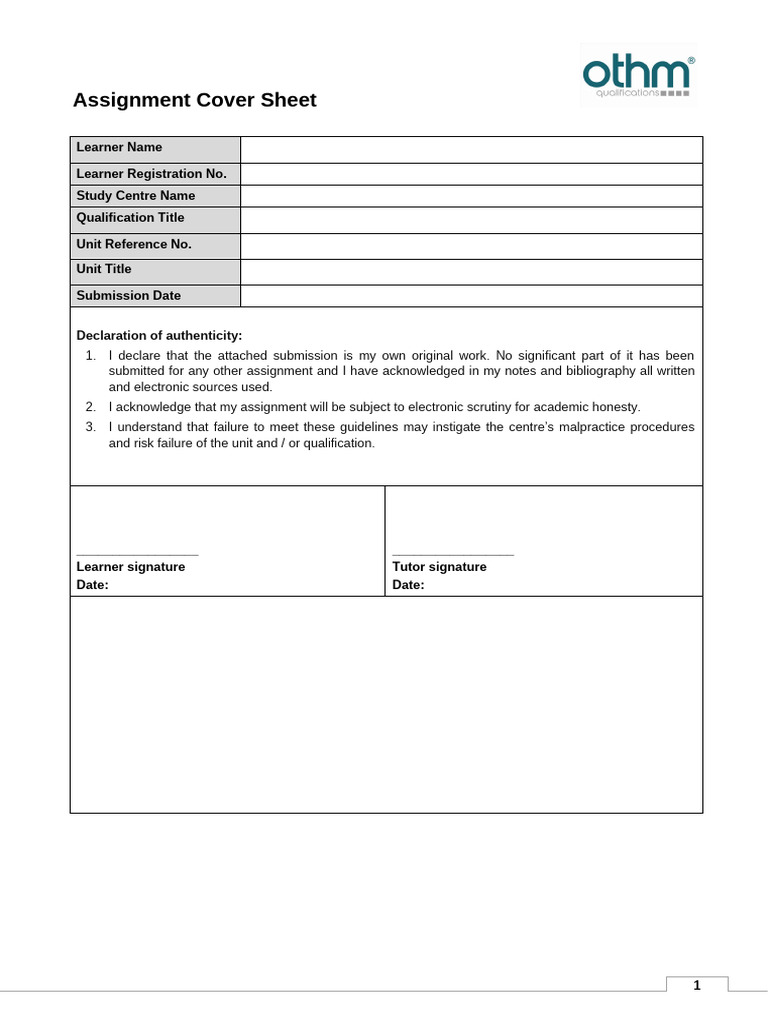 Assignment Cover Sheet Template | PDF