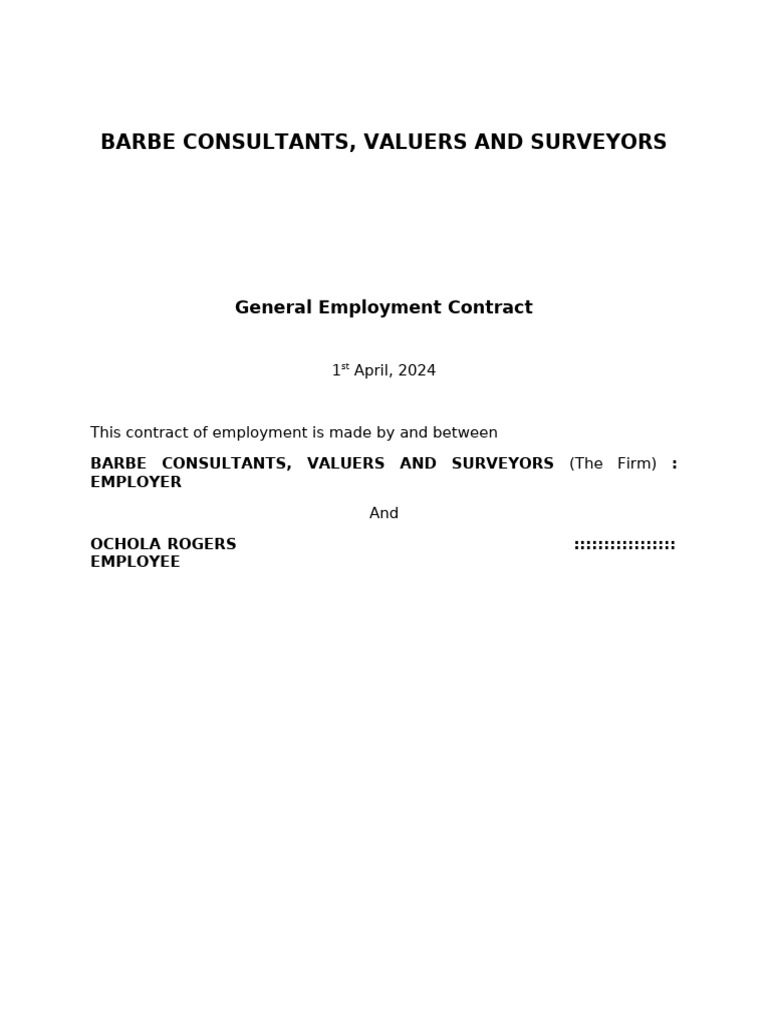 Draft Employment Contract (Ochola Rogers) | PDF | Employment | Confidentiality