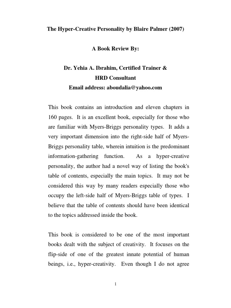 The Hyper-Creative Personality | PDF | Personality Type | Extraversion ...