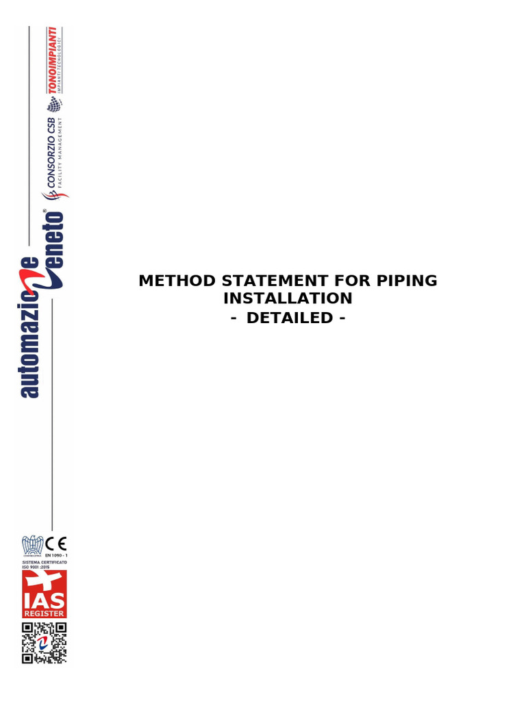 Av - Method Statement For Piping Installation - Detailed | PDF | Pipe ...