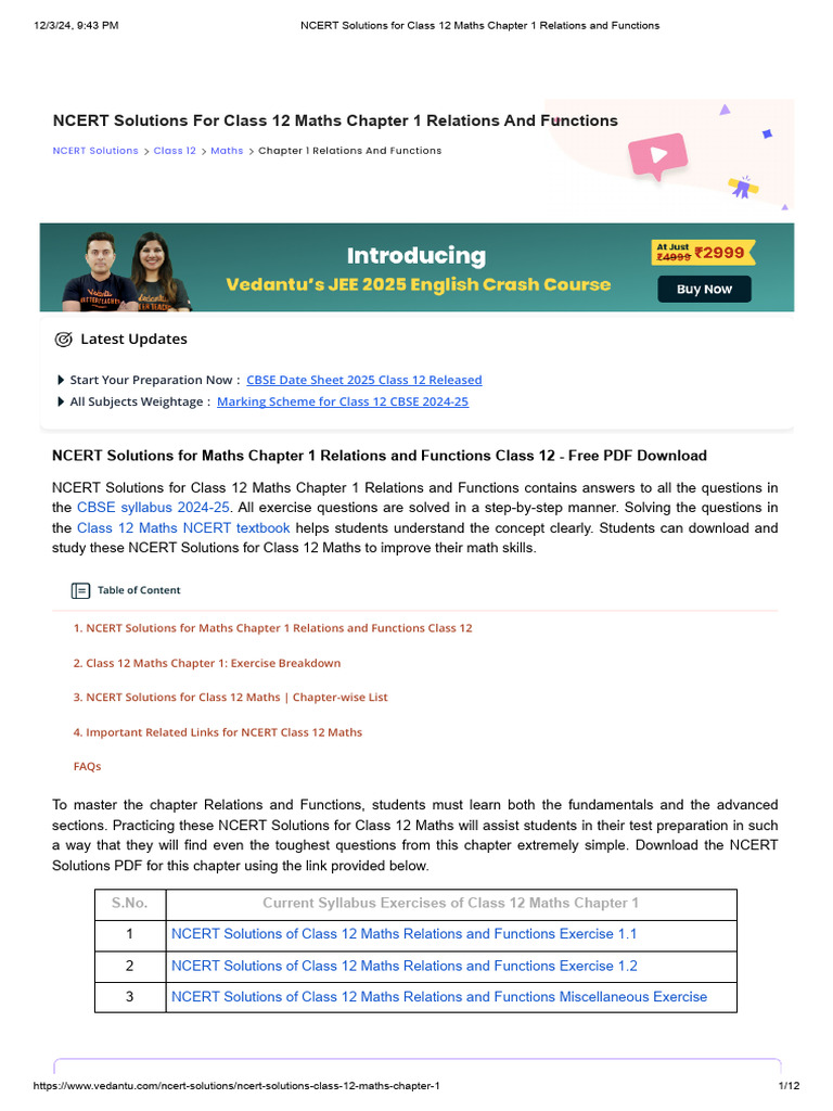 NCERT Solutions for Class 12 Maths Chapter 1 Relations and Functions ... NCERT Solutions for Class 12 Maths Chapter 1 Relations and Functions ...