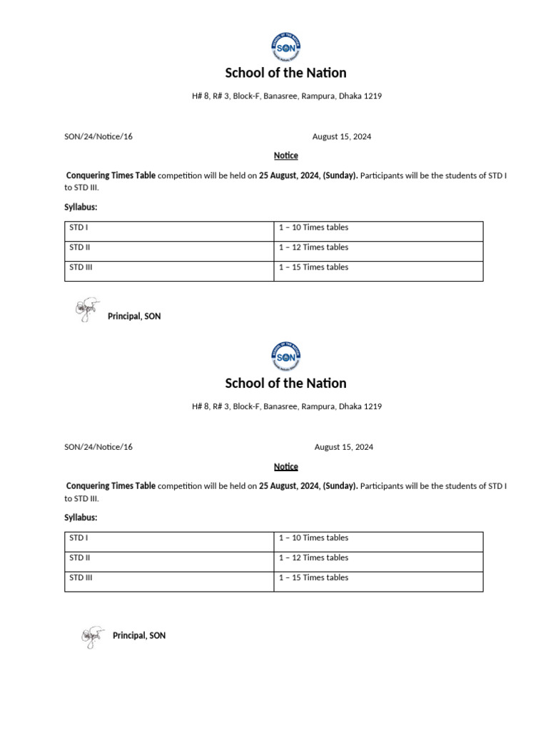 Times Table competition Rescheduled | PDF