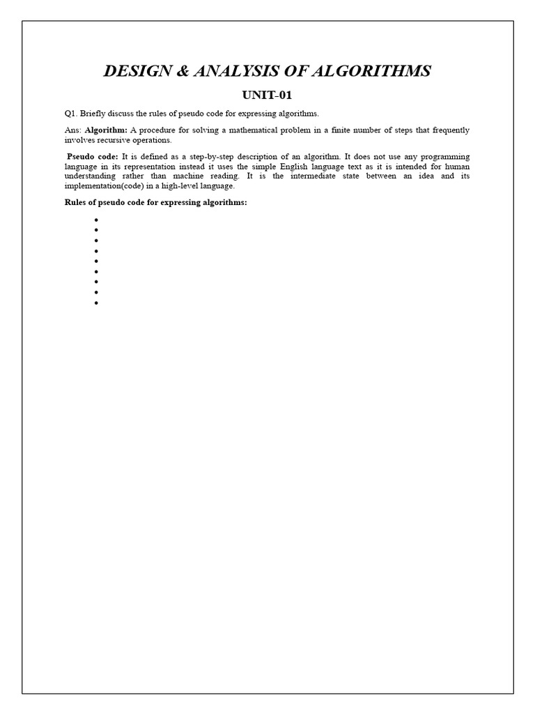 DAA Mid-1 Material (Unit-1,2,3A-8M Ans) | PDF | Vertex (Graph Theory ...