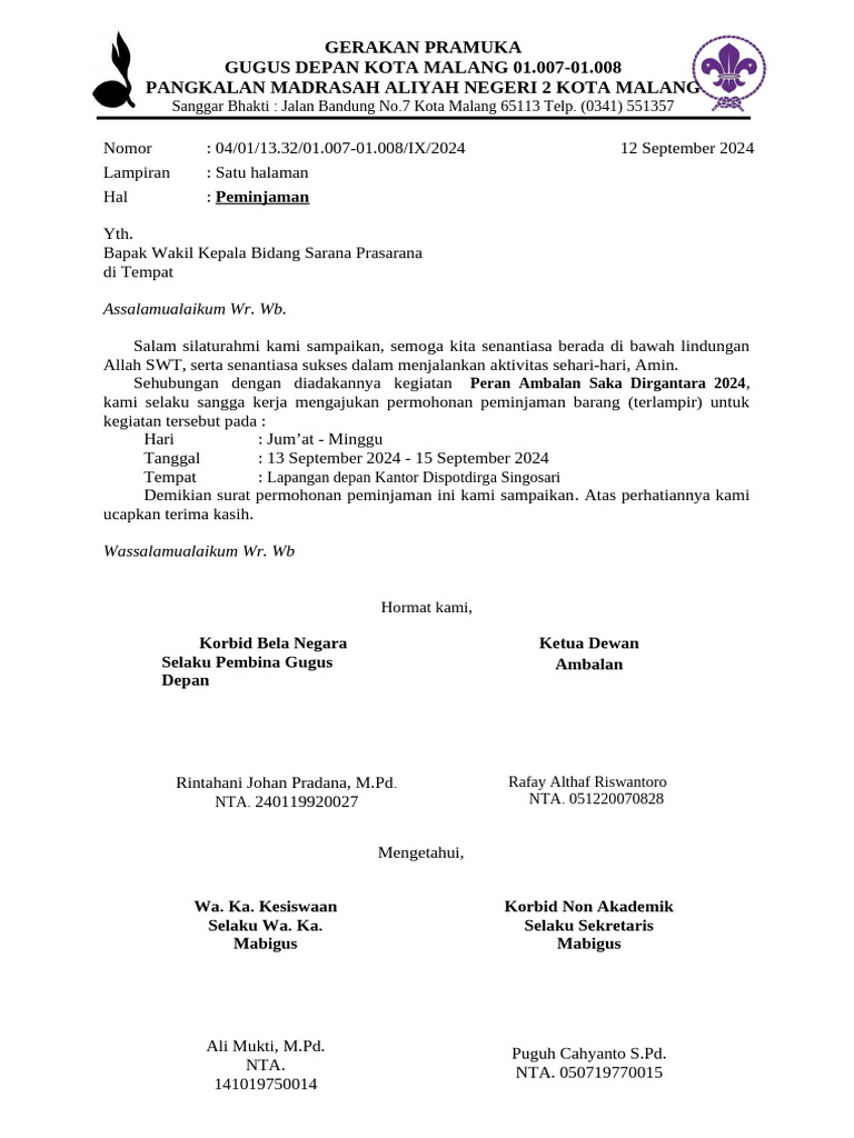 04. Surat Peminjaman Barang Peran Ambalan Saka Dirgantara 2024 | PDF