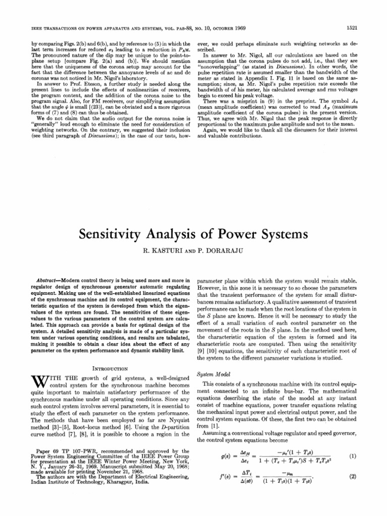 Power Systems Sensitivity Analysis | PDF | Eigenvalues And Eigenvectors | Amplitude
