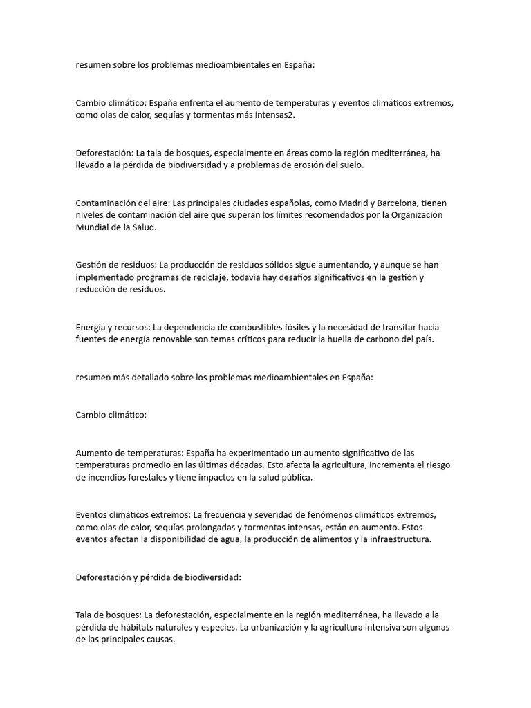 Problemas Medioambientales en España | PDF | Deforestación | Contaminación