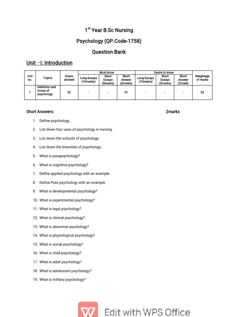 Psychology Question Bank | PDF | Intelligence | Perception