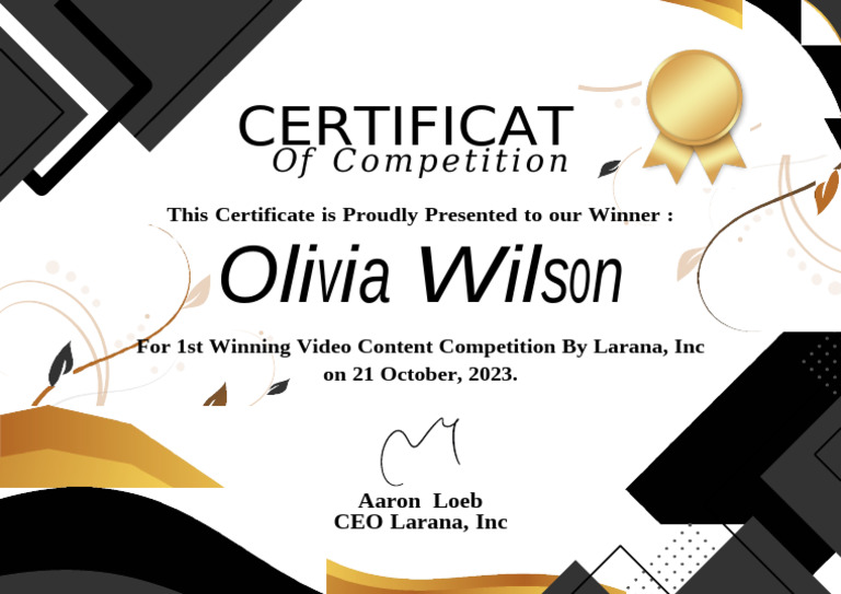 Black Gold Modern Elegant Certificate of Competition Certificate | PDF