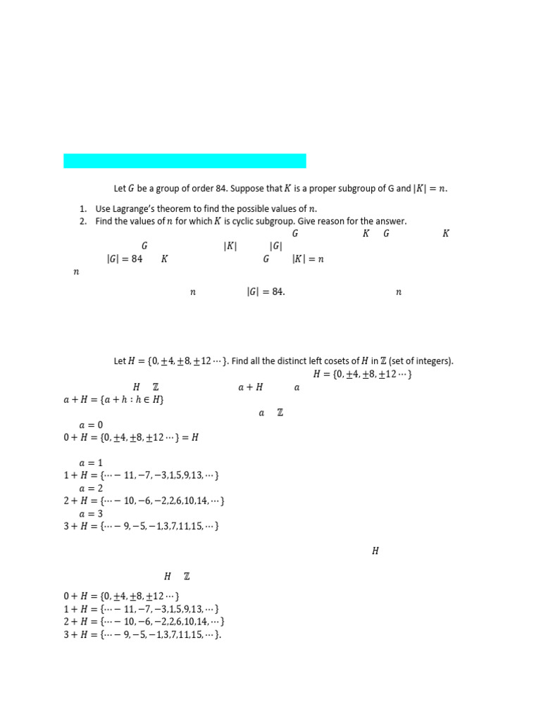 Solution Assignment 1, Fall 2024, MTH405 | PDF | Group (Mathematics) | Algebra