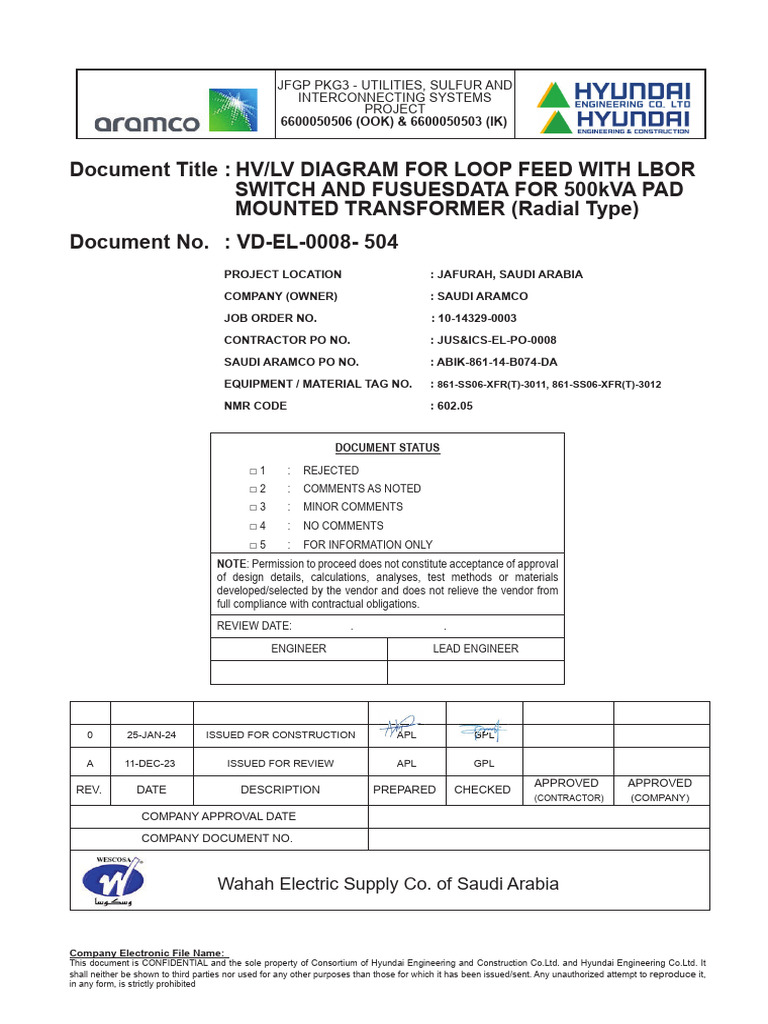VD-EL-0008-504 - 0 - HVLV DIAGRAM FOR 500kVA, 13.8kV480V PAD ...