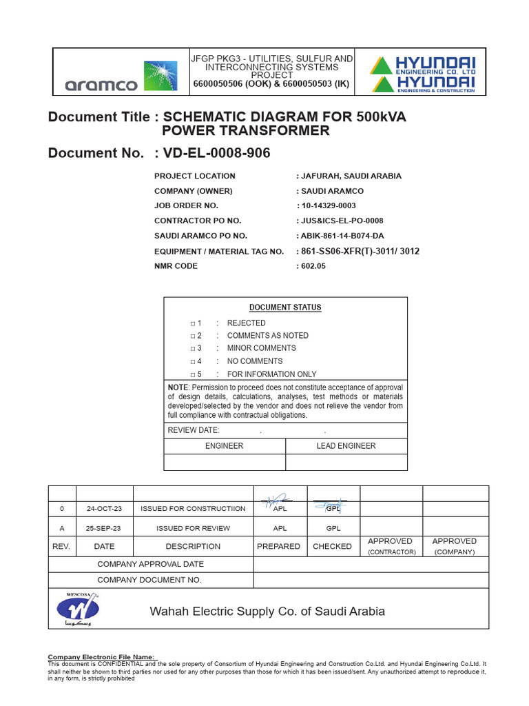 Vd-El-0008-906 - 0 - Schematic Diagram For 500kva 861-SS06-XFR (T ...