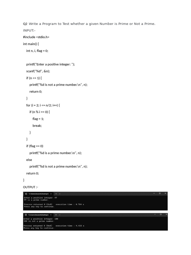 2 Q2 Write A Program To Test Whether A Given Number Is Prime or Not A ...