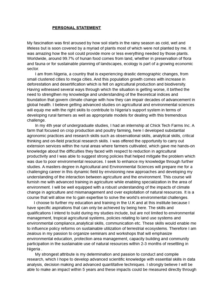 Personal Statement | PDF | Agriculture | Sustainability