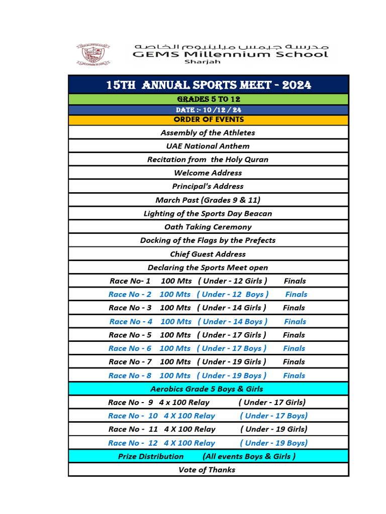 15TH Annual Sports Dat 2024 Programme Details | PDF