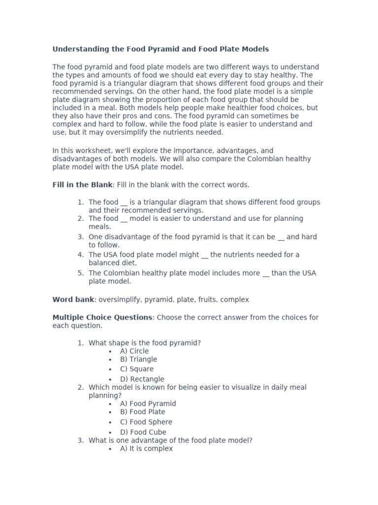 Understanding The Food Pyramid and Food Plate Models | PDF | Foods ...