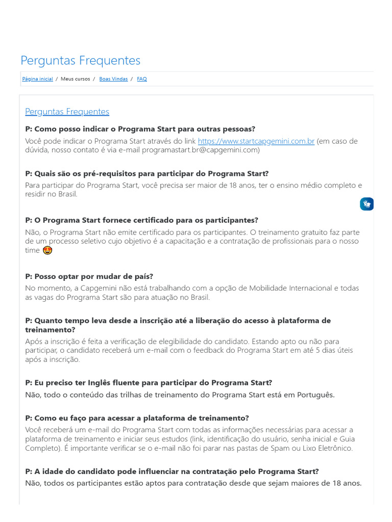 Capgemini (Start) - Perguntas Frequentes | PDF | Recrutamento